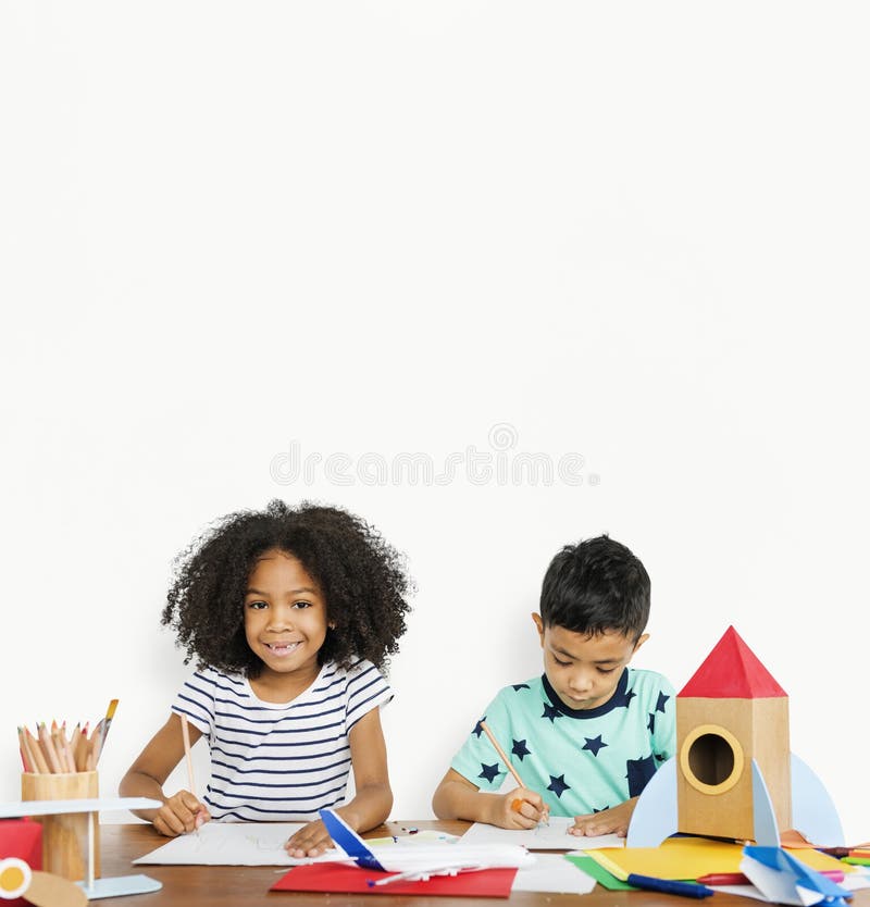 Little Children Drawing Together Creative Stock Photo - Image of ...