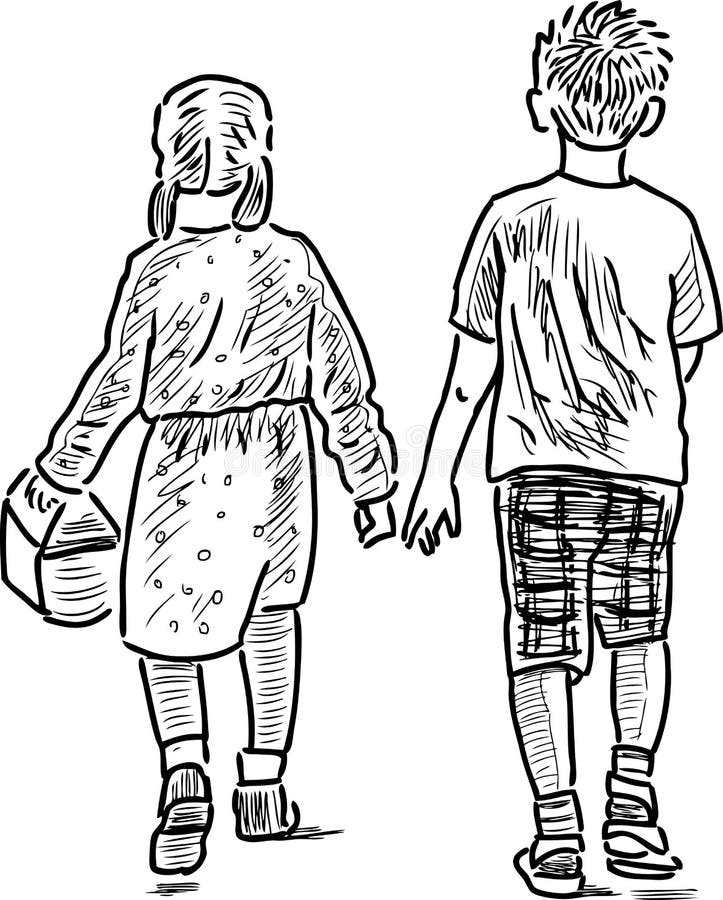 The Little Children Go on a Walk Stock Vector - Illustration of ...