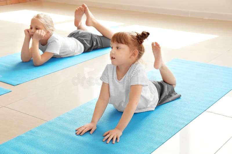 Little Children Practicing Yoga Indoors Stock Image - Image of little ...