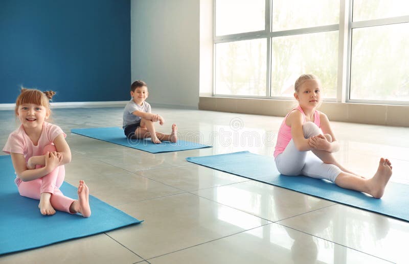 Little Children Practicing Yoga Indoors Stock Photo - Image of exercise ...