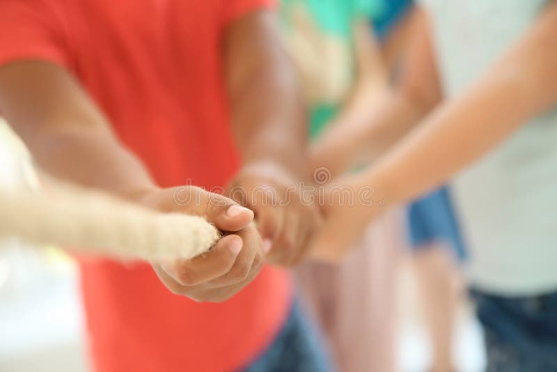 Little Children Pulling Rope, Focus on Hands Stock Photo - Image of ...