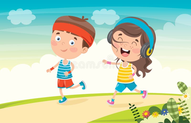 Little Children Running Outside Stock Vector - Illustration of happy ...