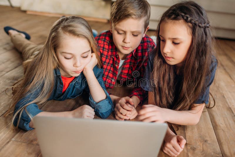 Little Children Using Digital Laptop Stock Photo - Image of together ...