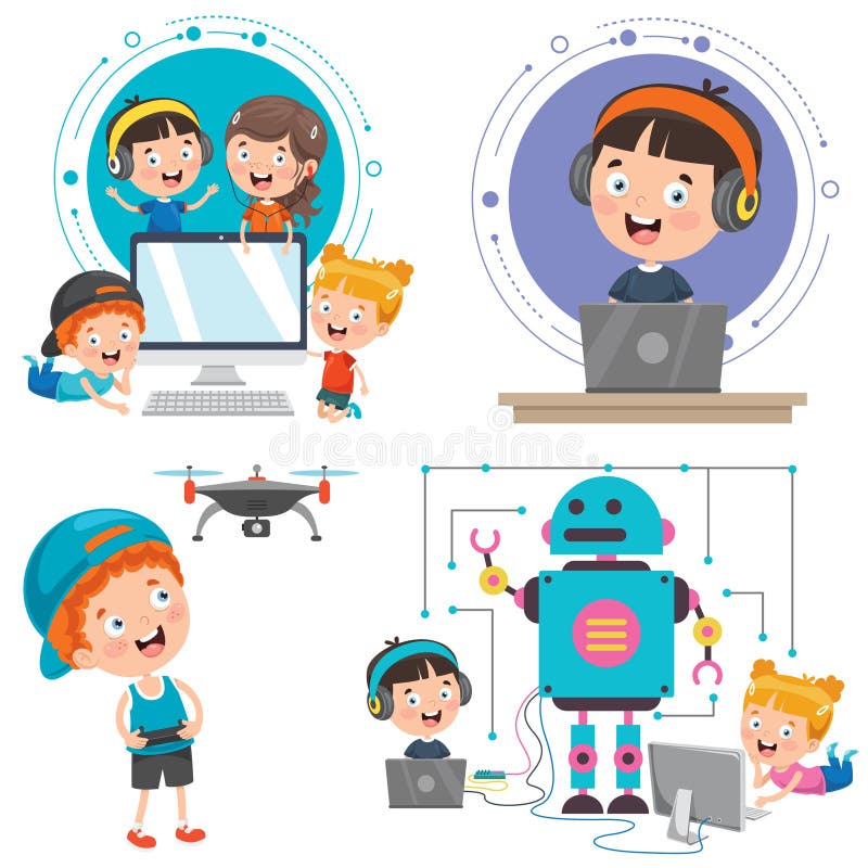 Little Children Using Technology Devices Stock Illustration ...