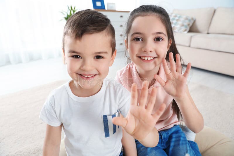 Little Children Using Video Chat at Home Stock Photo - Image of leisure ...