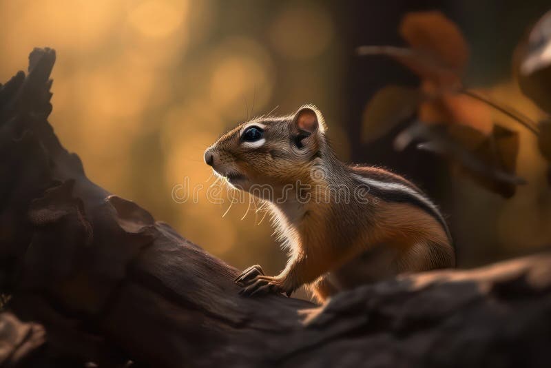 Little Chipmunk on the Tree Branch in the Forest. Stock Illustration ...