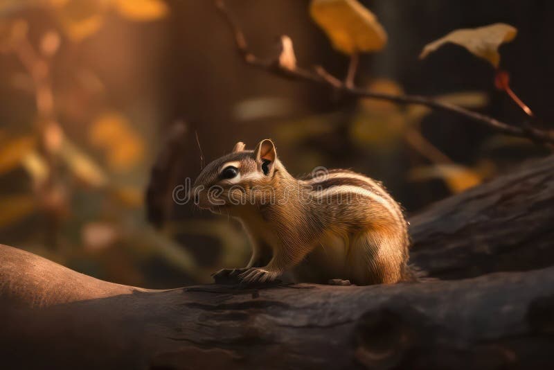 Little Chipmunk on the Tree Branch in the Forest. Stock Illustration ...