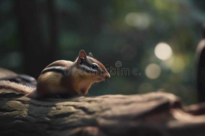 Little Chipmunk on the Tree Branch in the Forest. Stock Illustration ...