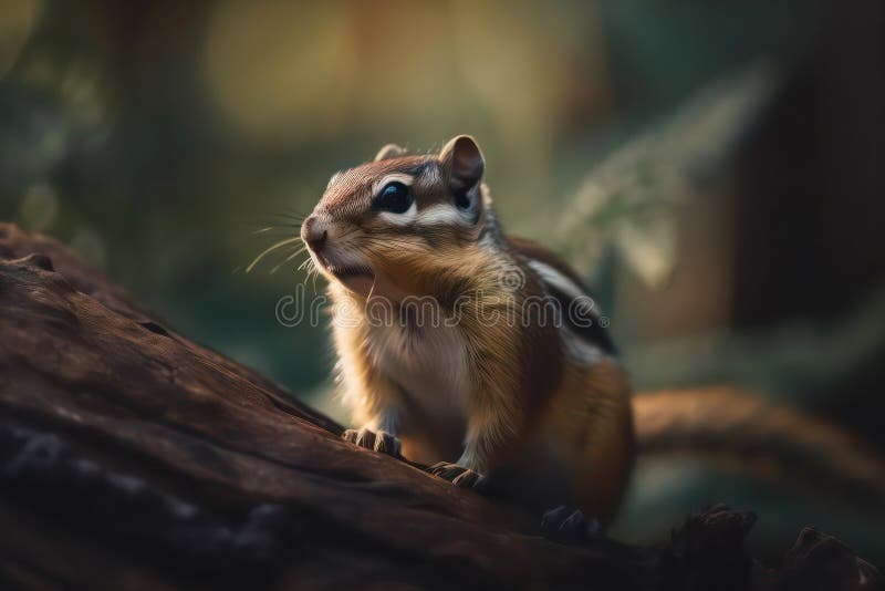 Little Chipmunk on the Tree Branch in the Forest. Stock Illustration ...