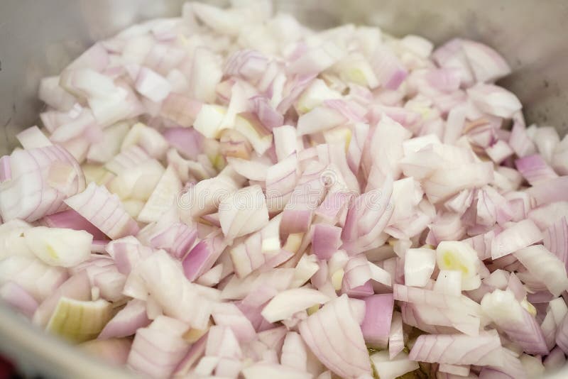 Little Chopped Onions in a Cooking Pot Stock Photo - Image of steel ...