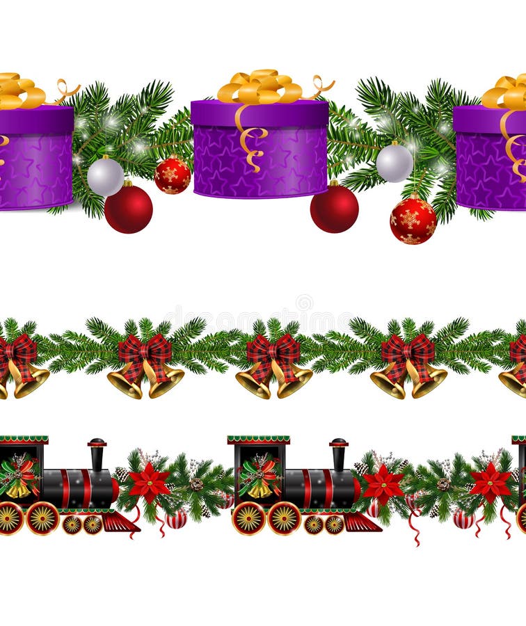 Little Christmas Train Seamless Pattern Decorated Red Ribbon Vector ...