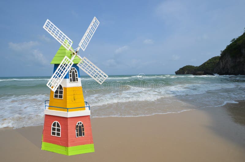 Little Color Windmill on the Beautiful Beach Stock Image - Image of ...