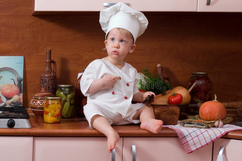 Little cook stock image. Image of cuisine, infant, expressive - 1736625