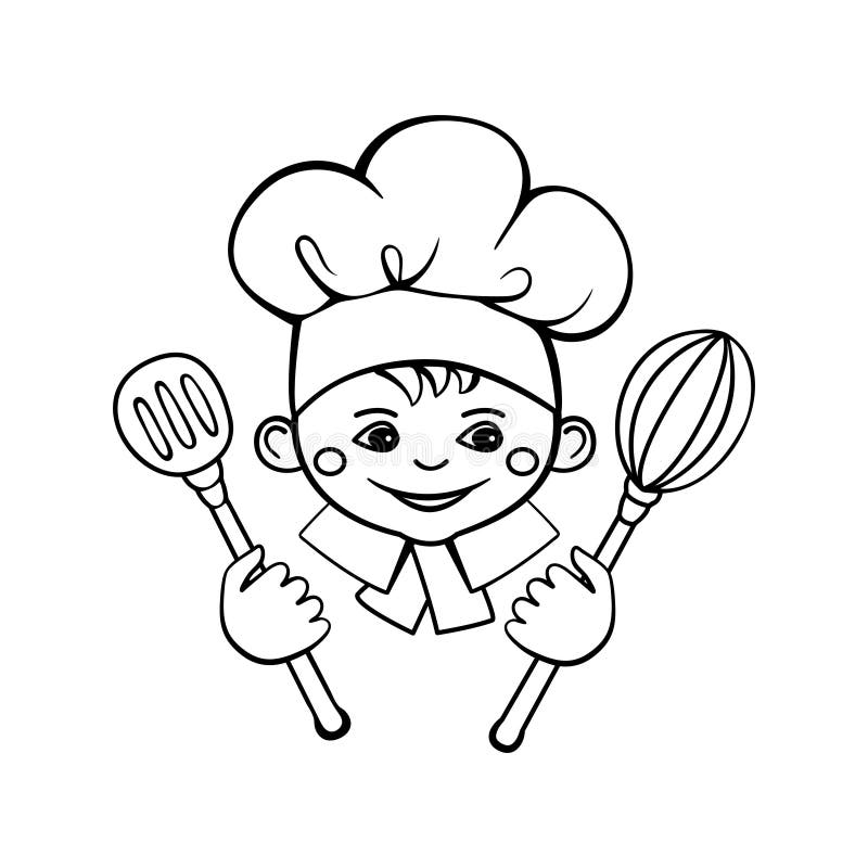 Smiling Cute Face Of A Little Cook. Hand Drawn Vector Drawing In ...