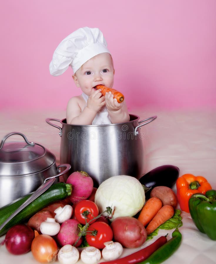 Baby in a cooking pot stock image. Image of growing, innocent - 17727343