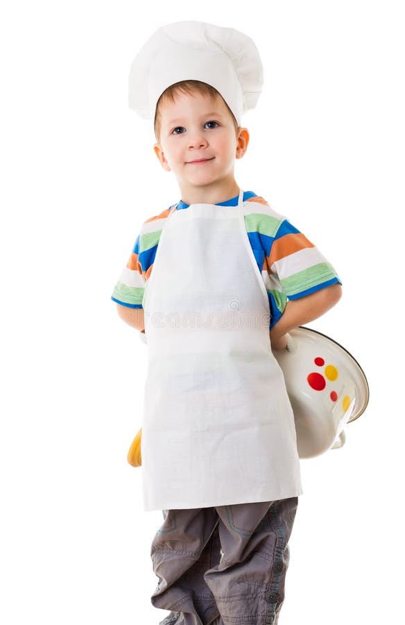 Little Cook with Pan Behind Stock Photo - Image of kitchen, people ...