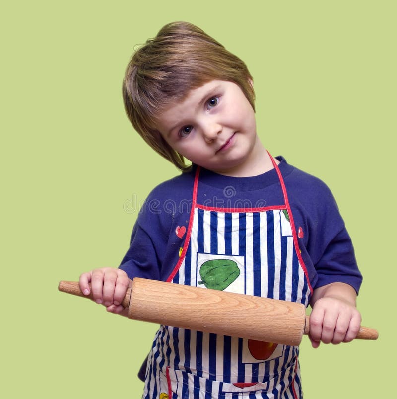 A Little Cooky in Striped Apron Stock Photo - Image of childhood ...