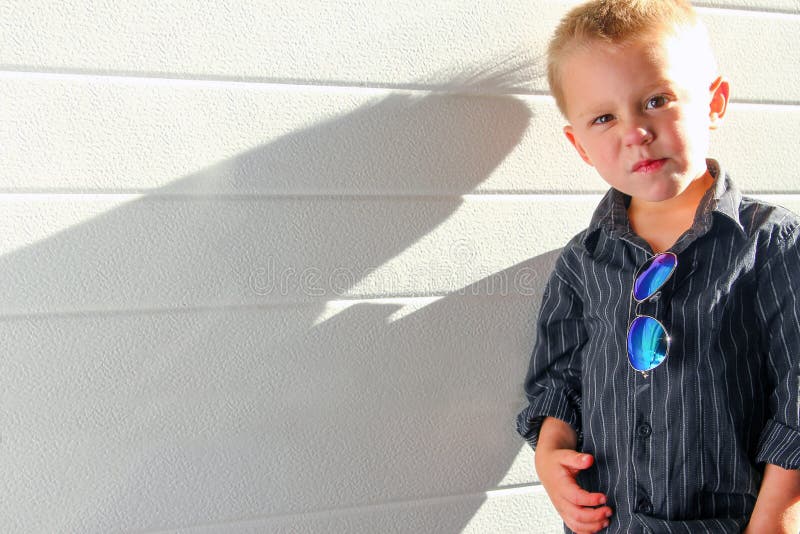 Little Cool Boy Near a Wall Stock Image - Image of looking, portrait ...
