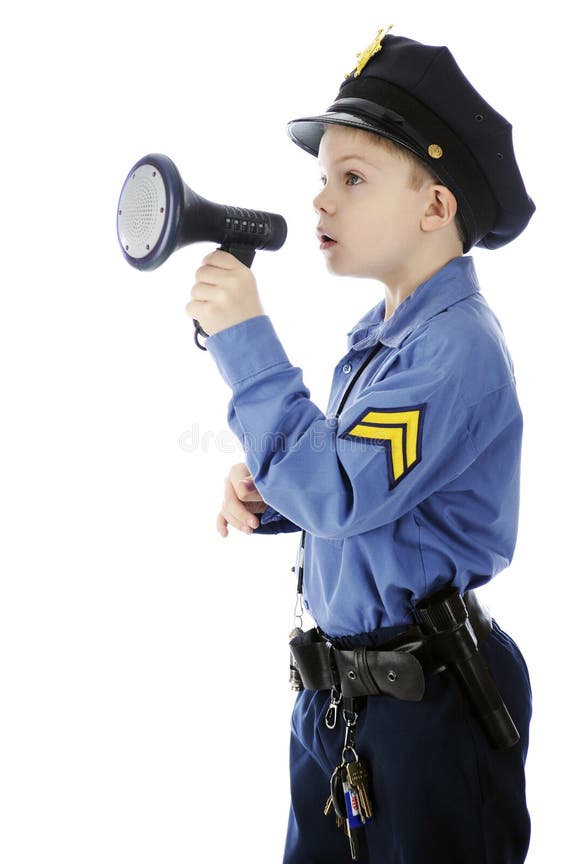 Little Cop Using Megaphone stock photo. Image of keys - 30655830