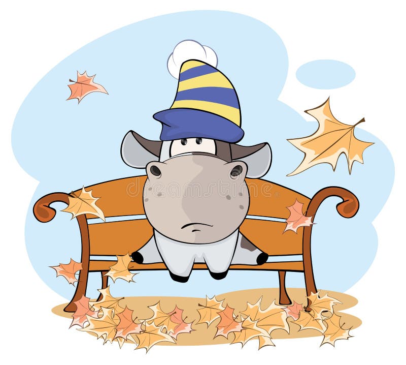 A Little Cow and Falling Leaves . Cartoon Stock Vector - Illustration ...