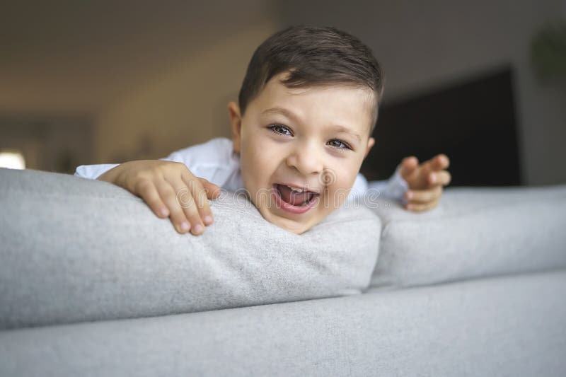 Little Crazy Boy on Living Room Look Like Hyperactive Stock Photo ...
