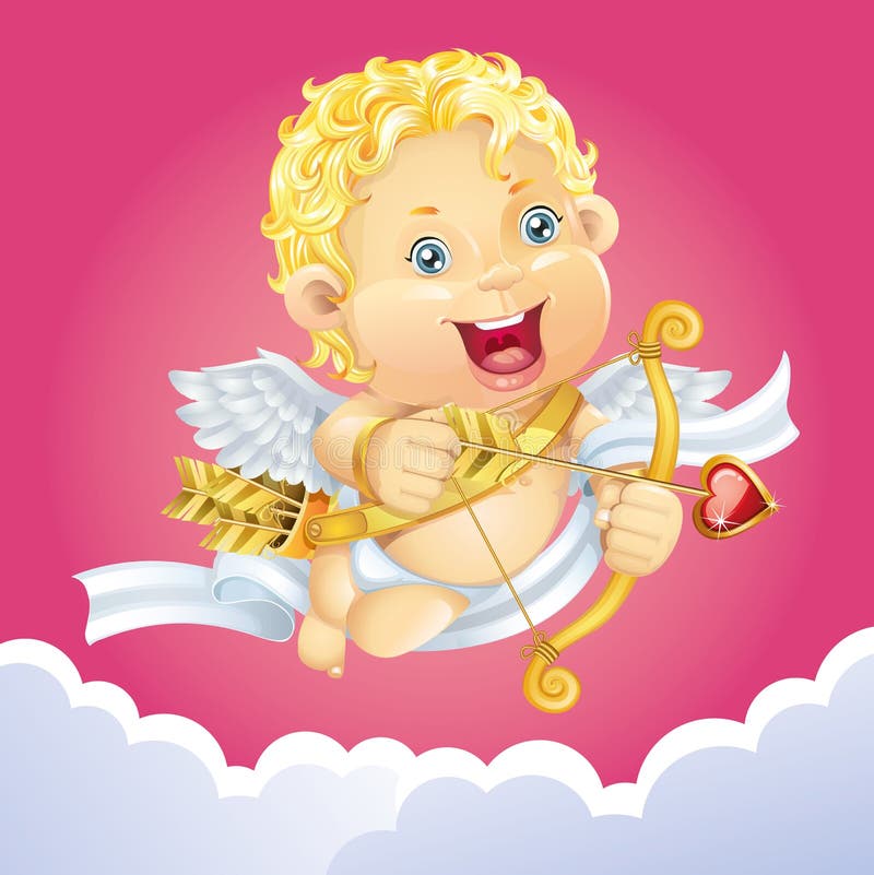 Little cupid aiming arrow. stock vector. Illustration of shape - 38954737