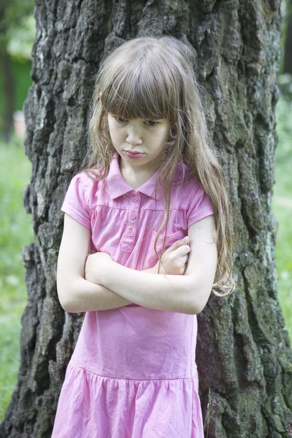 Little Cute Angry Girl Seven Years Stock Image - Image of lour, forest ...
