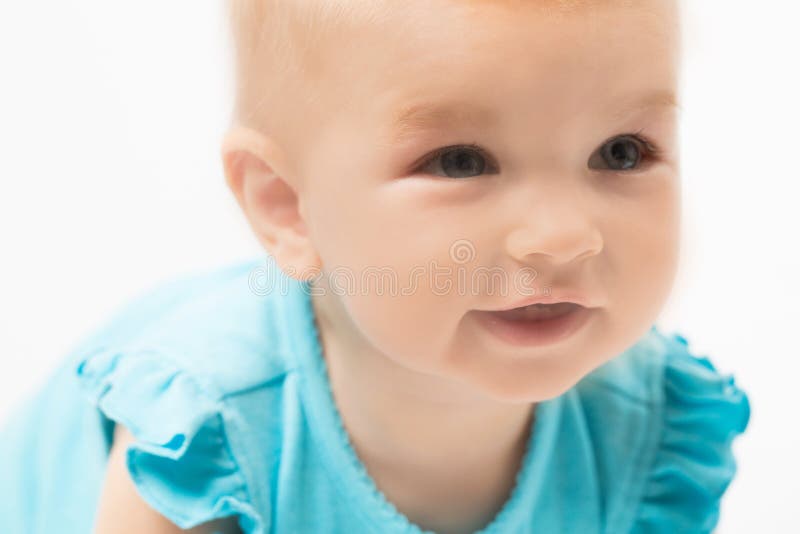 Little Cute Baby-girl in Blue Stock Photo - Image of clothes, funny ...