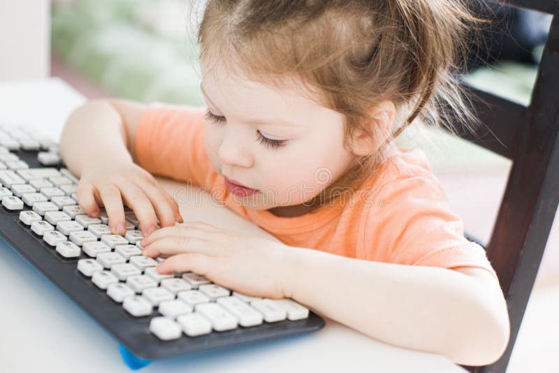 Little Cute Baby Toddler Uses Computer, Parental Control and Computer ...