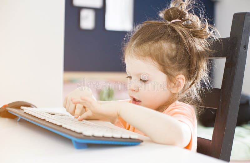 Little Cute Baby Toddler Uses Computer, Parental Control and Computer ...