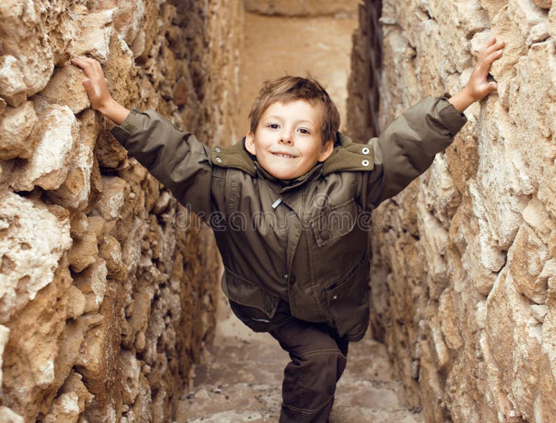 Little Cute Boy among Ancient Ruins Stock Photo - Image of architecture ...