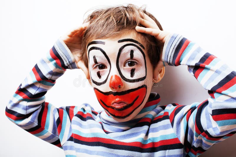 Little Cute Boy with Facepaint Like Clown, Pantomimic Expression Stock ...