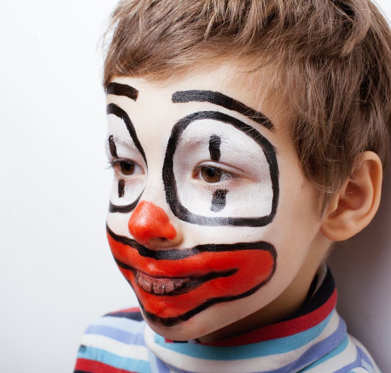 Little Cute Boy with Facepaint Like Clown Stock Photo - Image of ...