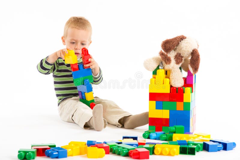 Little Cute Boy Playing with Building Blocks. Isol Stock Photo - Image ...