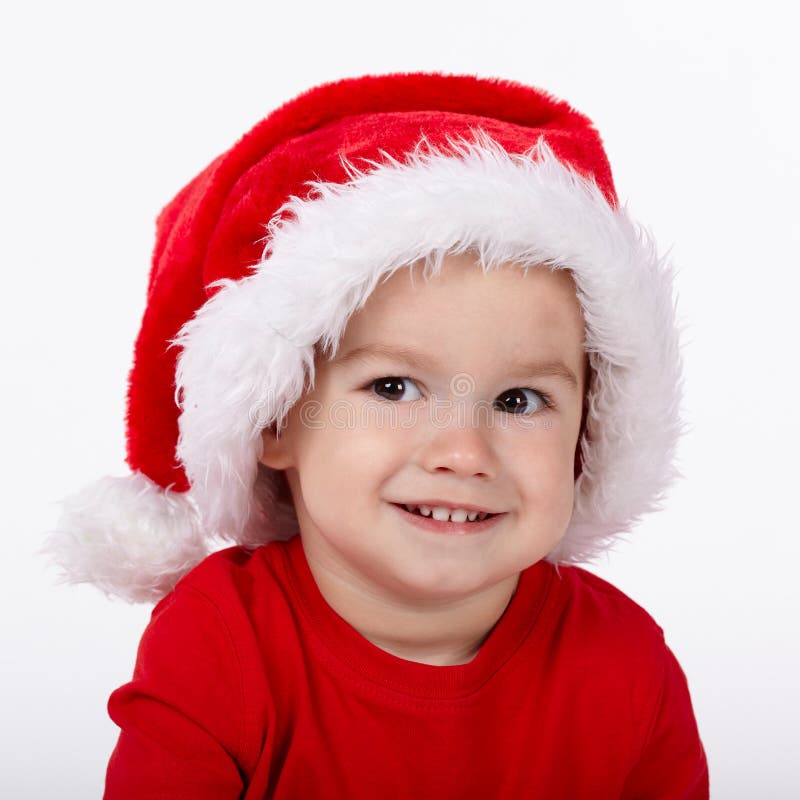 Little Cute Boy with Santa Hat Stock Image - Image of christmas ...