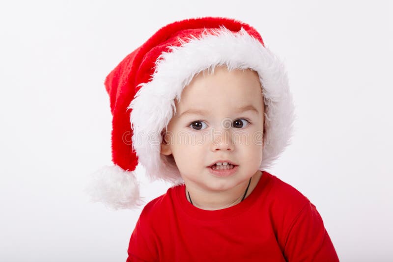 Little Cute Boy with Santa Hat Stock Image - Image of face, christmas ...