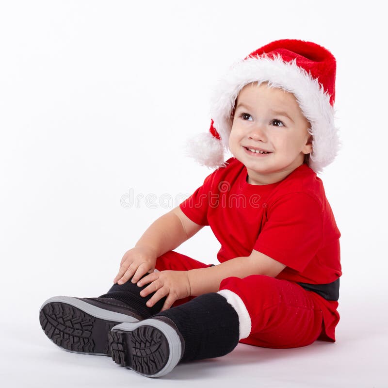 Little Cute Boy with Santa Hat Stock Image - Image of baby, cheerful ...