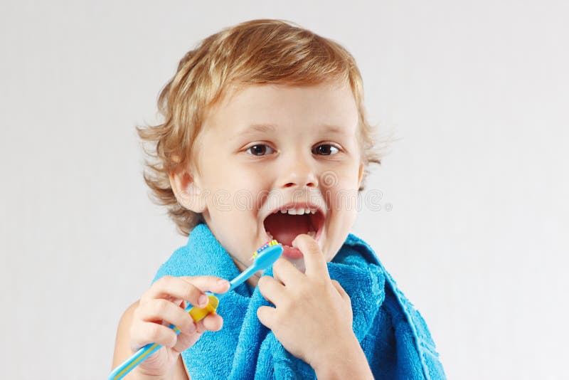 Little Cute Boy with Toothbrush with Toothpaste Stock Photo - Image of ...