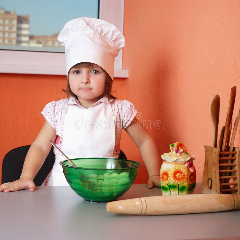 Little Cute Chef Cooking Biscuits Stock Image - Image of looking, cook ...