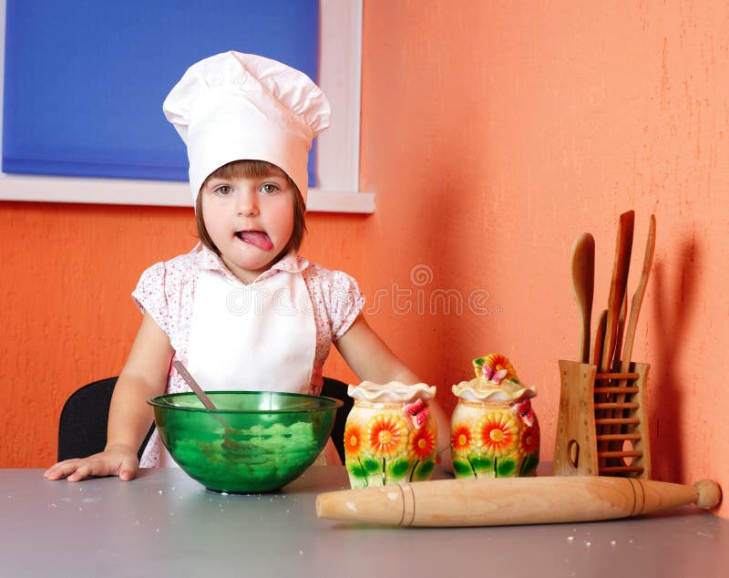 Little Cute Chef Cooking Biscuits Stock Photo - Image of girl, cute ...