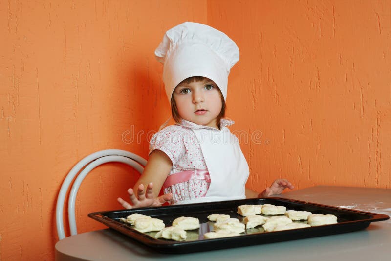 Little Cute Chef Cooking Biscuits Stock Photo - Image of portrait ...