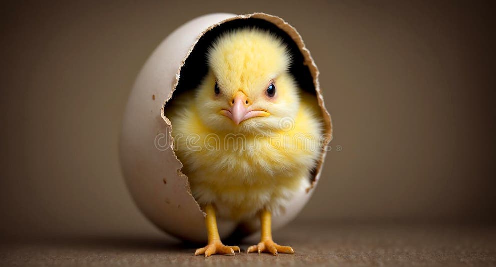 A Little Cute Chick, Hatchling is Peeking Out from a Chicken Egg Stock ...