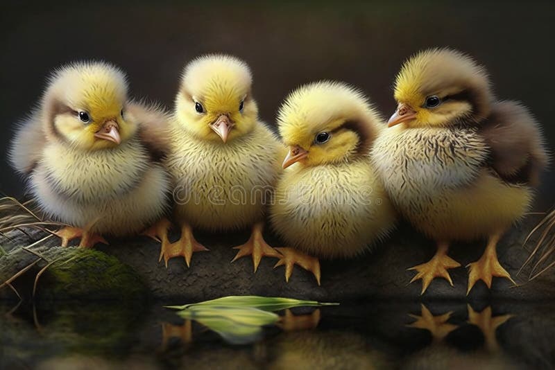 Little Cute Chicks Standing Together and Looking into Camera Stock ...