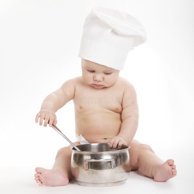 Little Cute Cook on White Background Stock Photo - Image of nutrition ...
