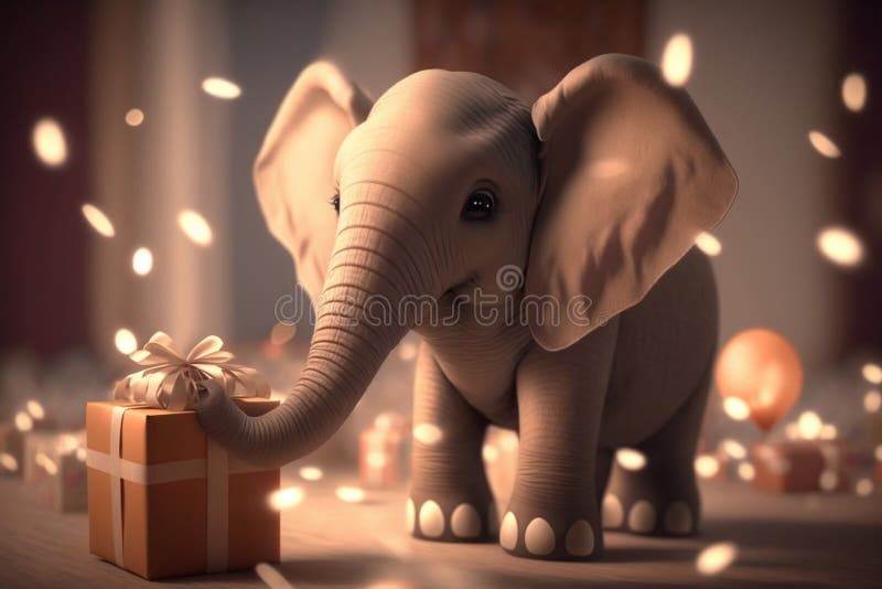 Little Cute Elephant Holding a Christmas Present with Joyful Expression ...