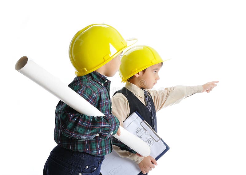 Little Cute Engineers Isolated Stock Photo - Image of play, architect ...