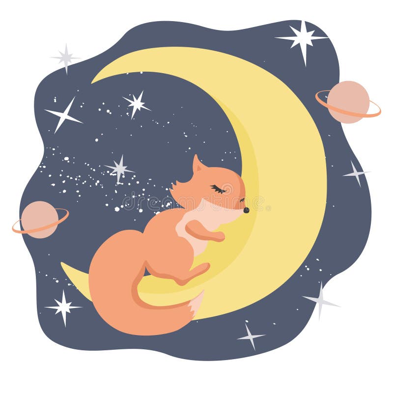 Little Cute Fox Dreaming on the Moon Stock Vector - Illustration of ...