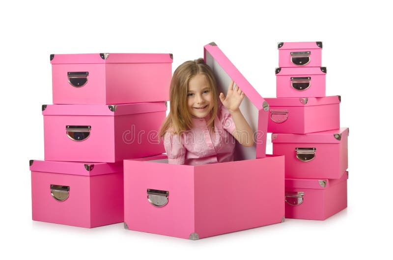 Little Cute Girl with Boxes Stock Photo - Image of happy, attractive ...