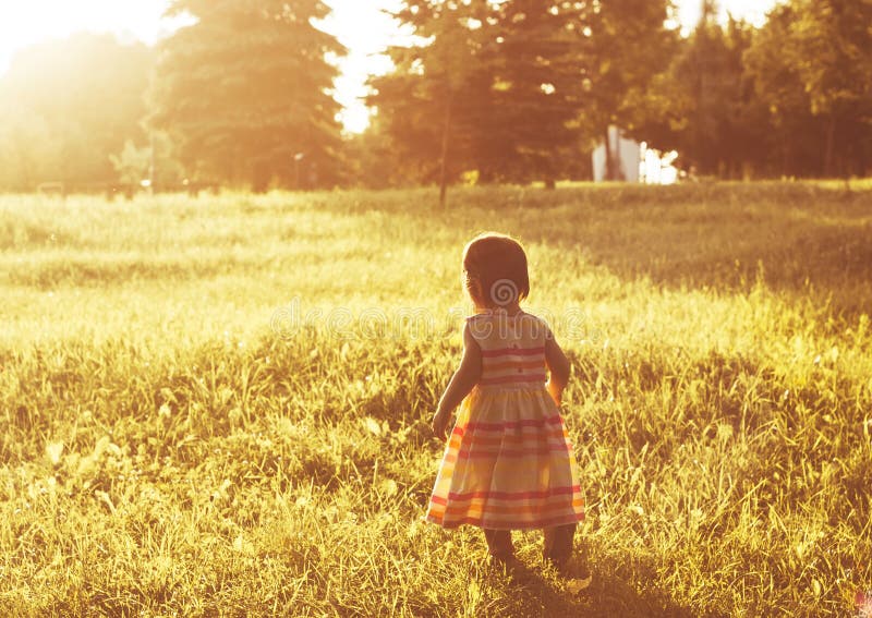 Little Cute Girl Having Fun at Sunset. Stock Photo - Image of dreaming ...