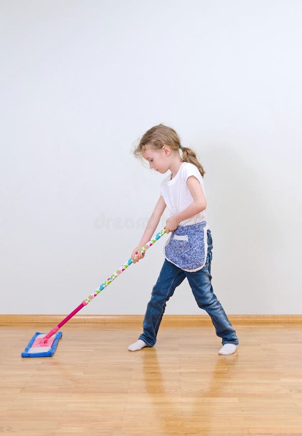 Little Girl Doing Her Chore of Mopping the Floor Stock Image - Image of ...